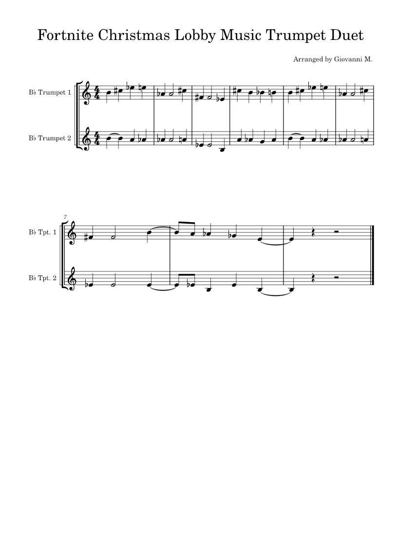 Fortnite Christmas Lobby Music Trumpet Duet Sheet music for Trumpet in ...