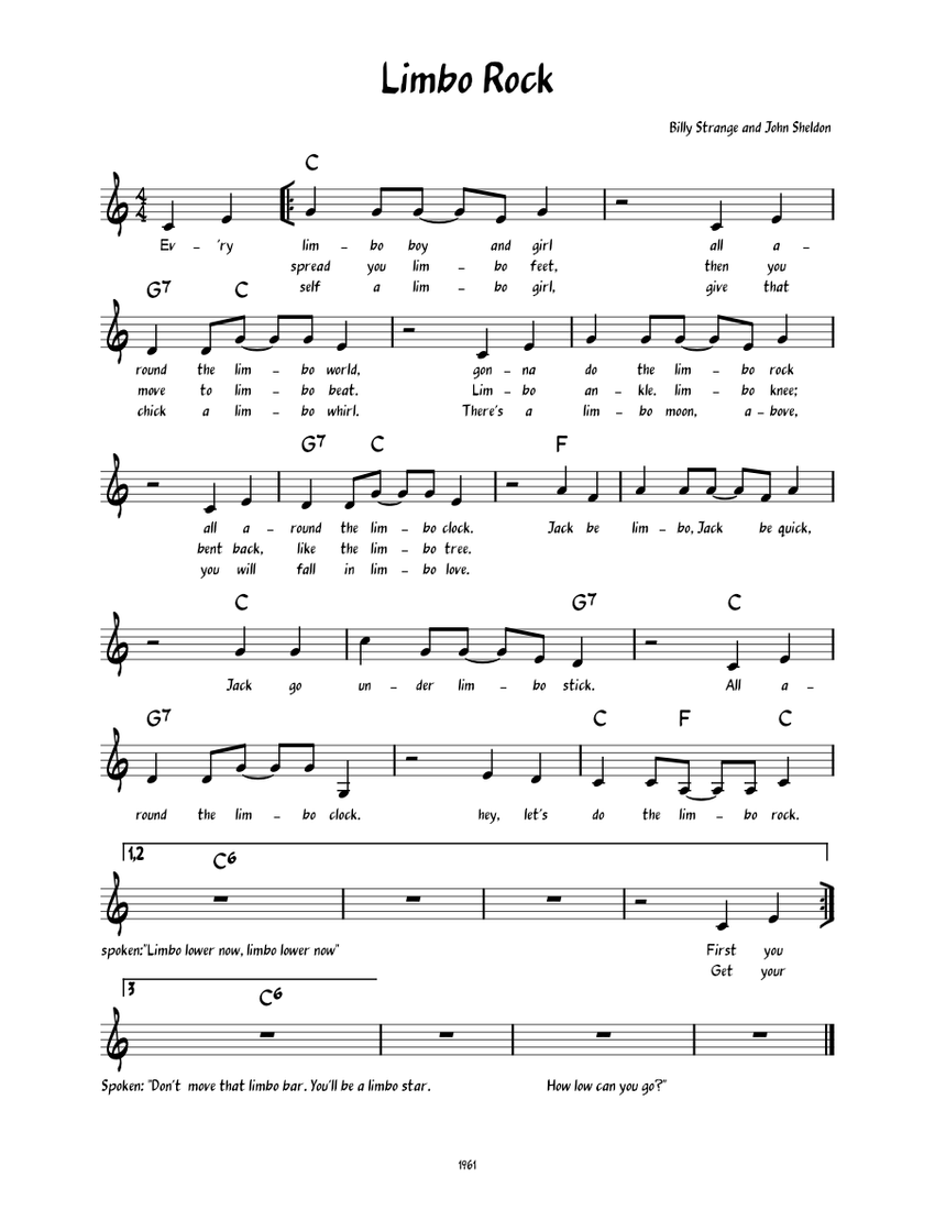 Limbo Rock (Lead sheet with lyrics ) Sheet music for Piano (Solo ...