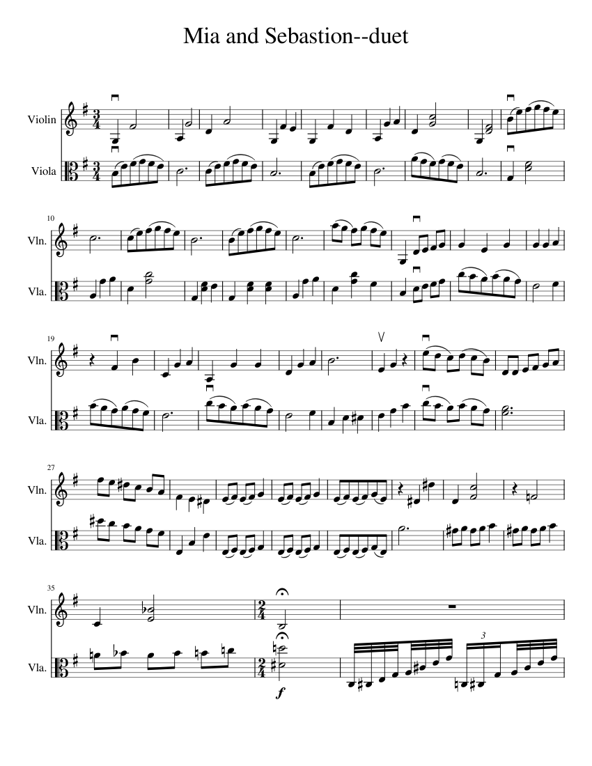 Mia and Sebastion--duet Sheet Music for Violin, Viola (String Duet ...