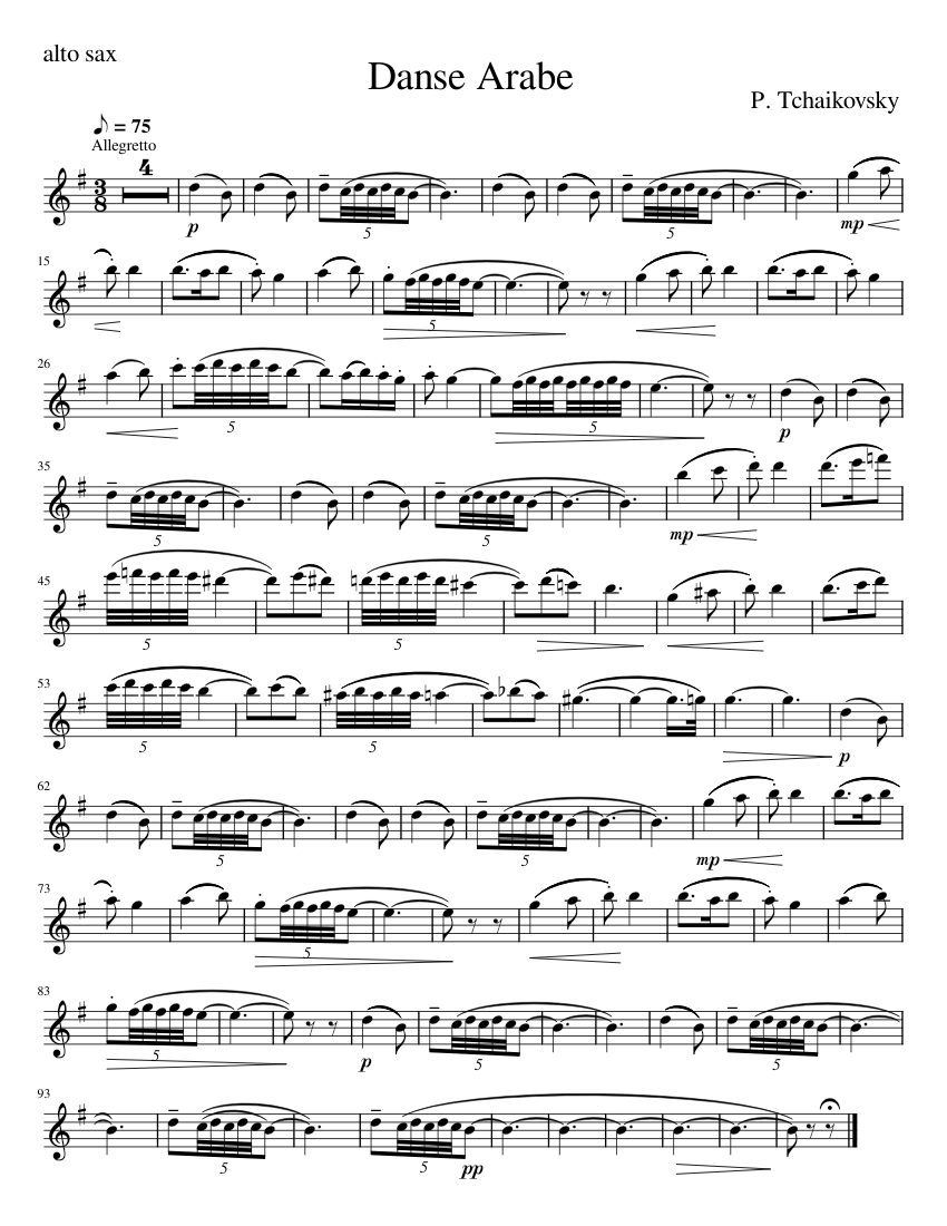 Tchaikovsky Danse Arabe (Arabian Dance) from The Nutcracker Sheet Music ...