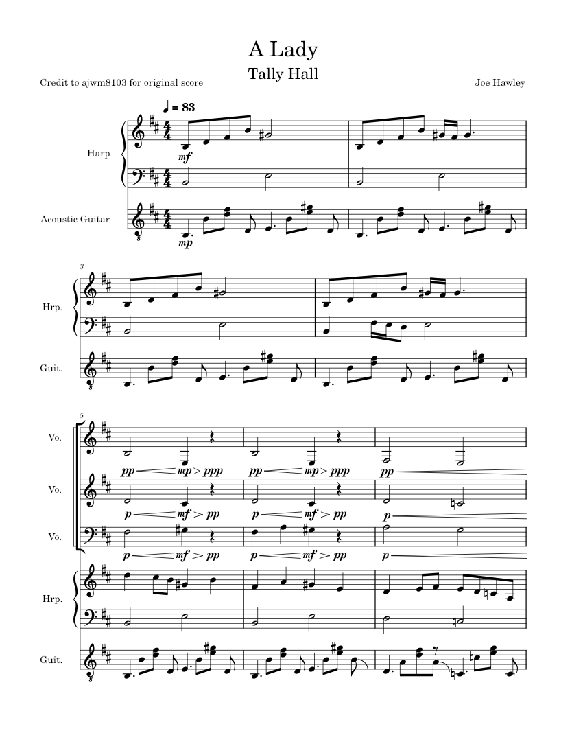 A Lady – Tally Hall Sheet music for Flute, Vocals, Guitar, Harp (Mixed ...