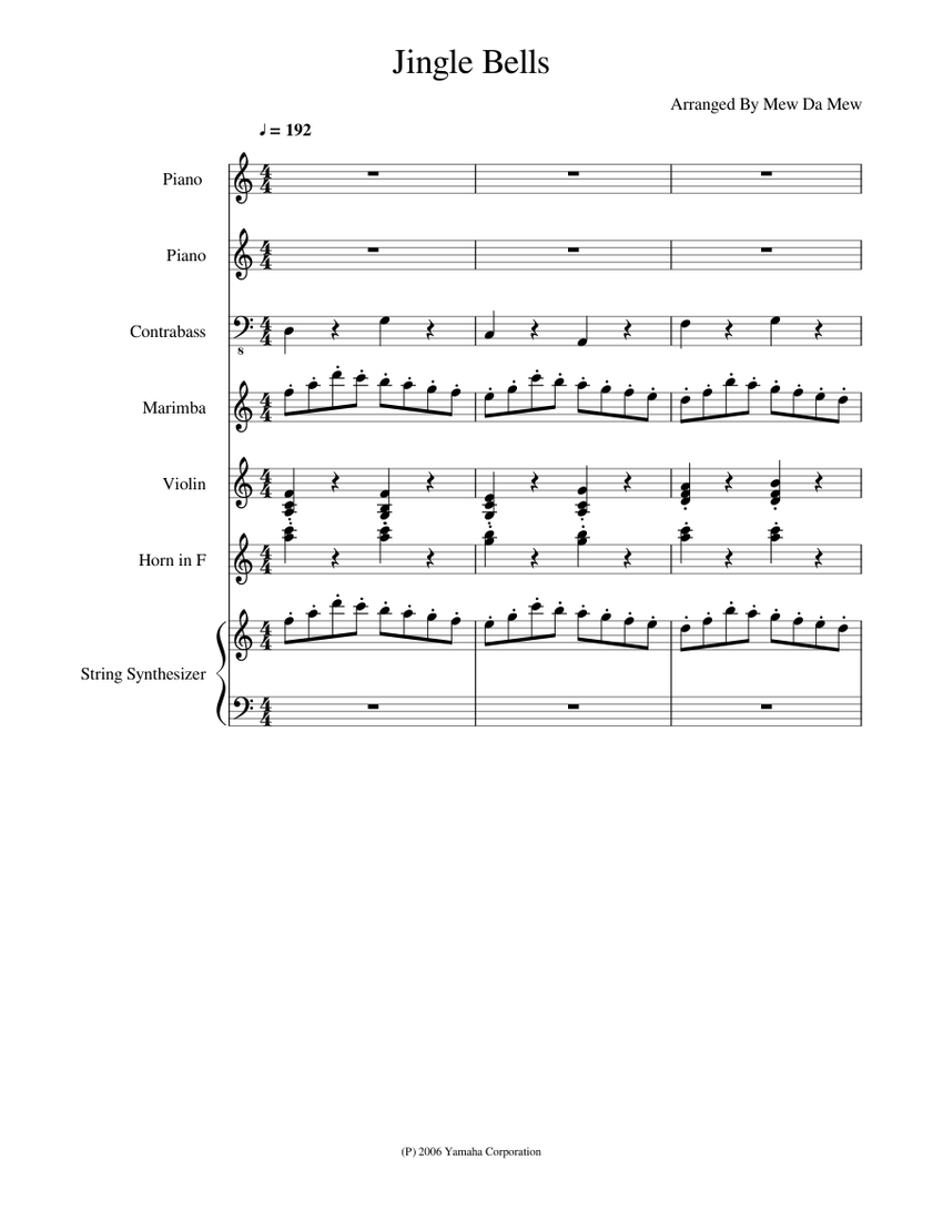 Jingle Bells Sheet music for Piano, French horn, Contrabass, Violin ...