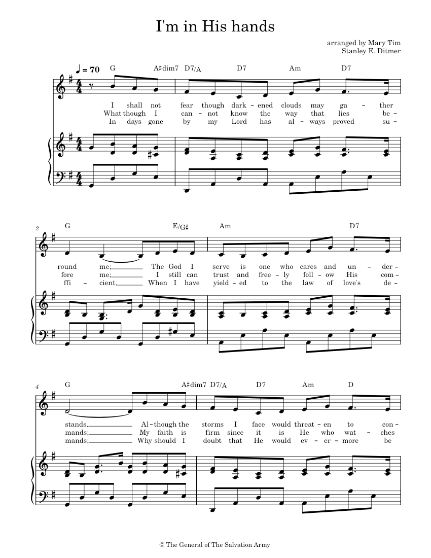 I'm in His hands – Stanley E. Ditmer Sheet music for Piano, Vocals ...