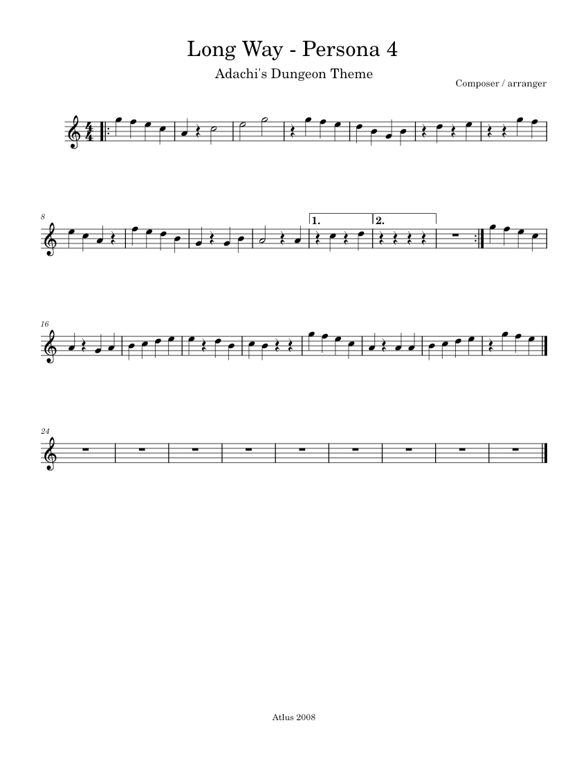 Persona 4 Long Way – Shoji Meguro Sheet Music for Piano (Solo) Easy ...