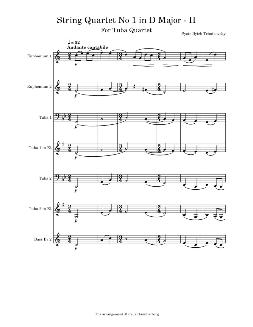 Andante Cantabile from String Quartet No 1 in D Major Op 11 - Pyotr ...