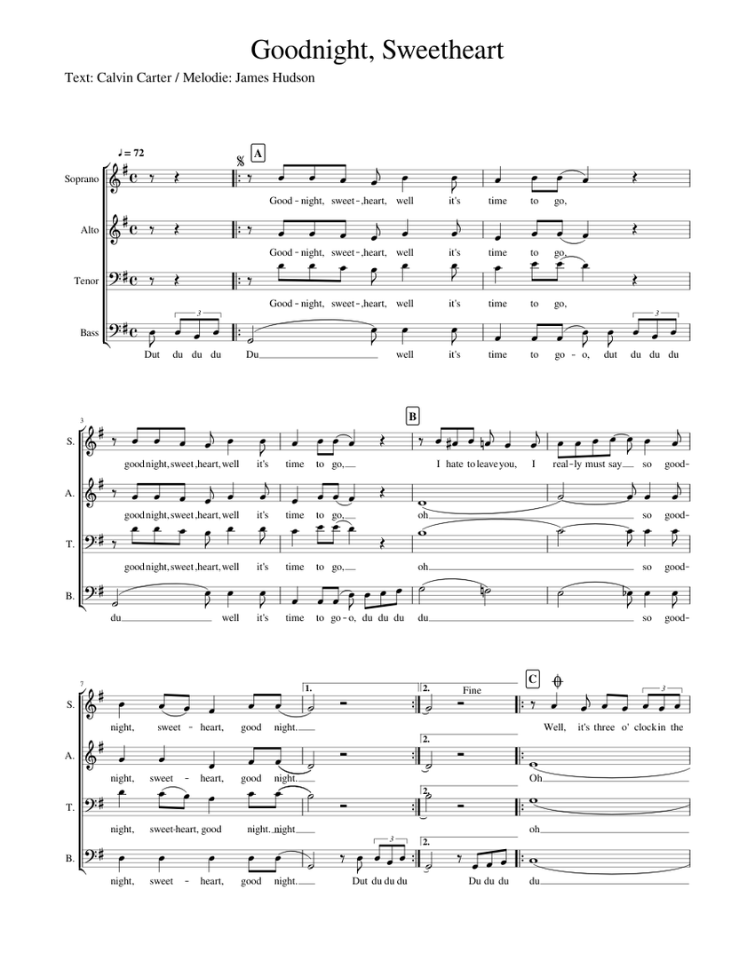 Goodnight, Sweetheart Sheet music for Soprano, Alto, Tenor, Bass voice ...