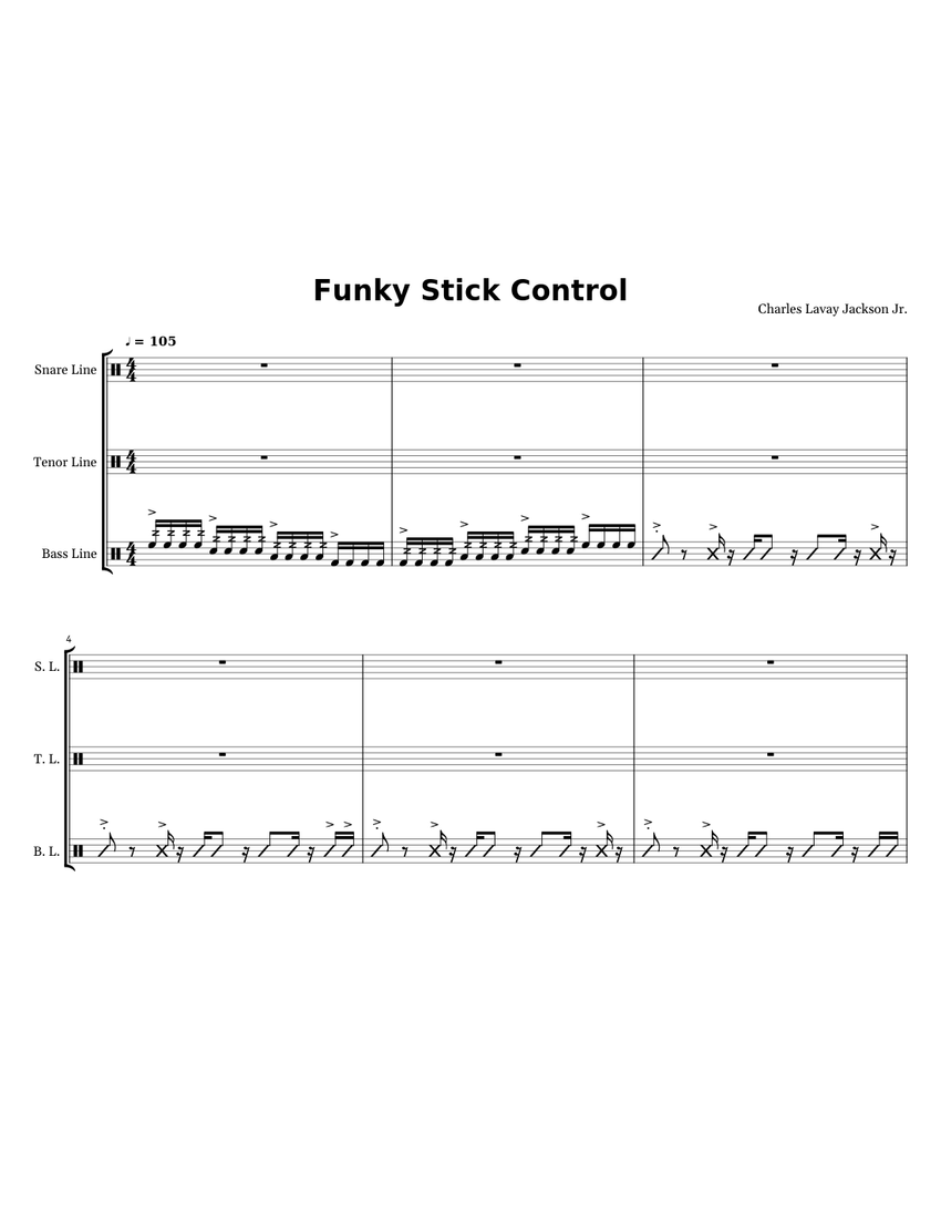 Funky Stick Control Sheet music for Snare drum, Tenor drum, Bass drum ...