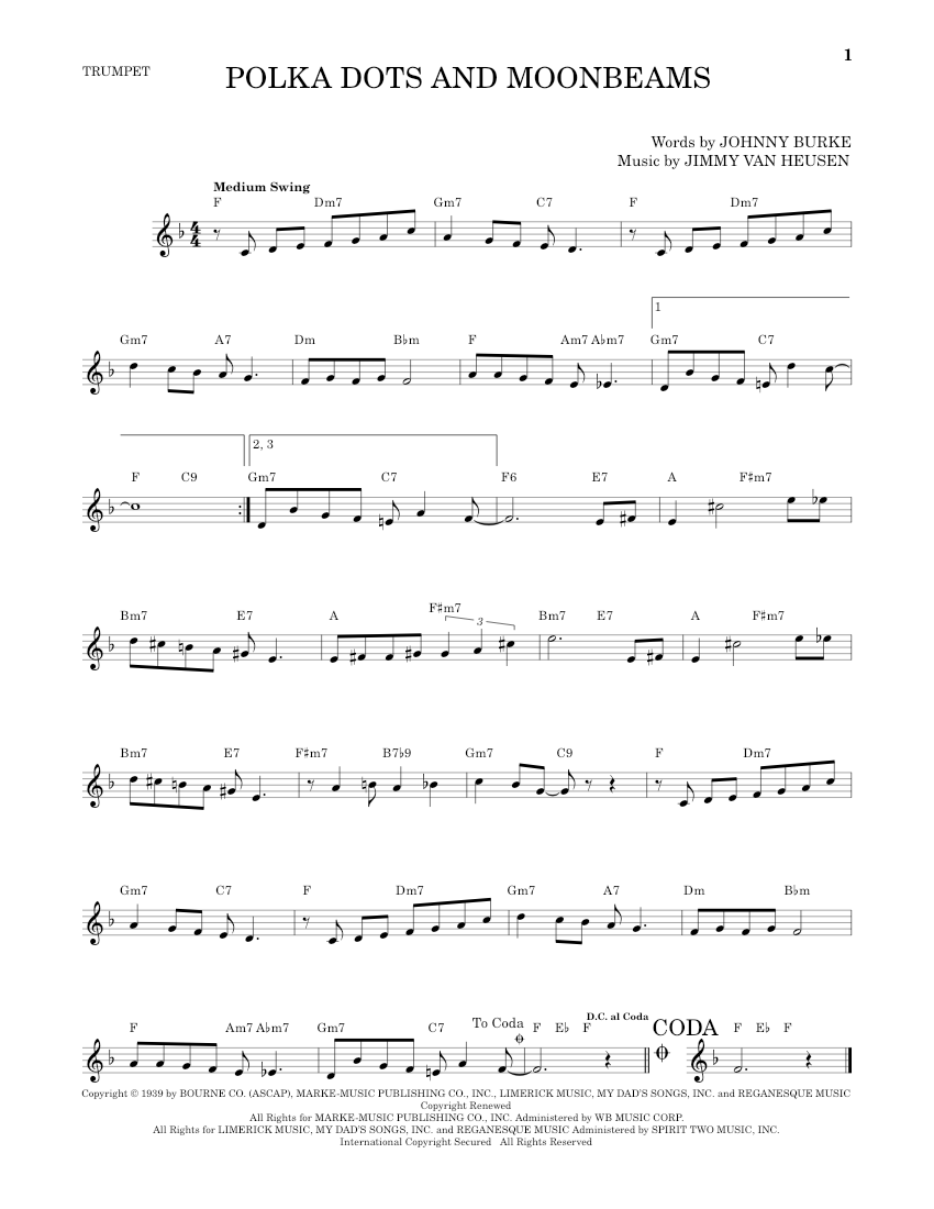 Play Official version of Polka Dots And Moonbeams sheet music by Johnny Burke, Jimmy van Heusen ...