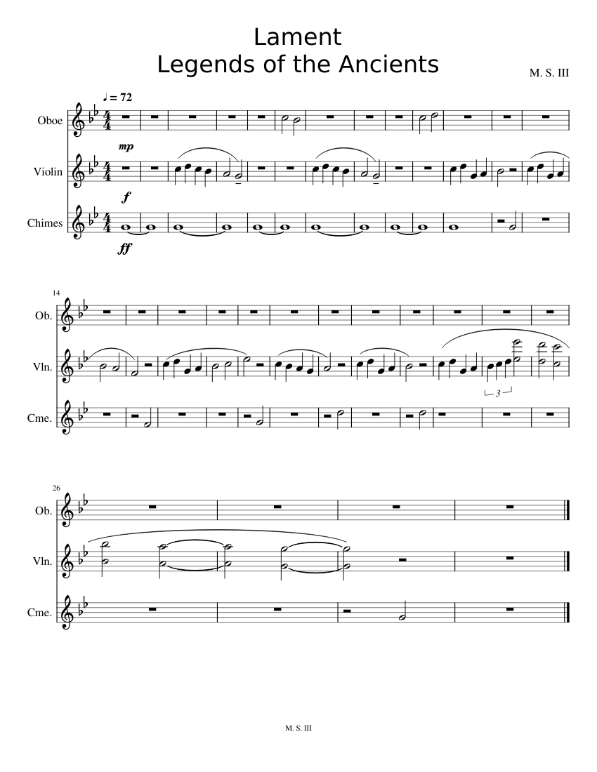 Lament Sheet music for Oboe, Violin, Tubular bells (Mixed Trio ...