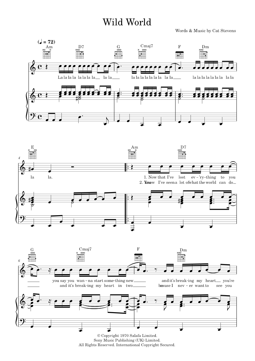 wild world Sheet music for Piano, Vocals by Cat Stevens Official ...