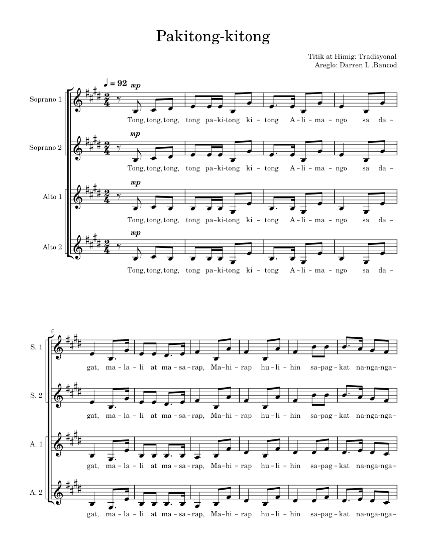Pakitong-kitong Sheet music for Synthesizer (Choral) | Musescore.com