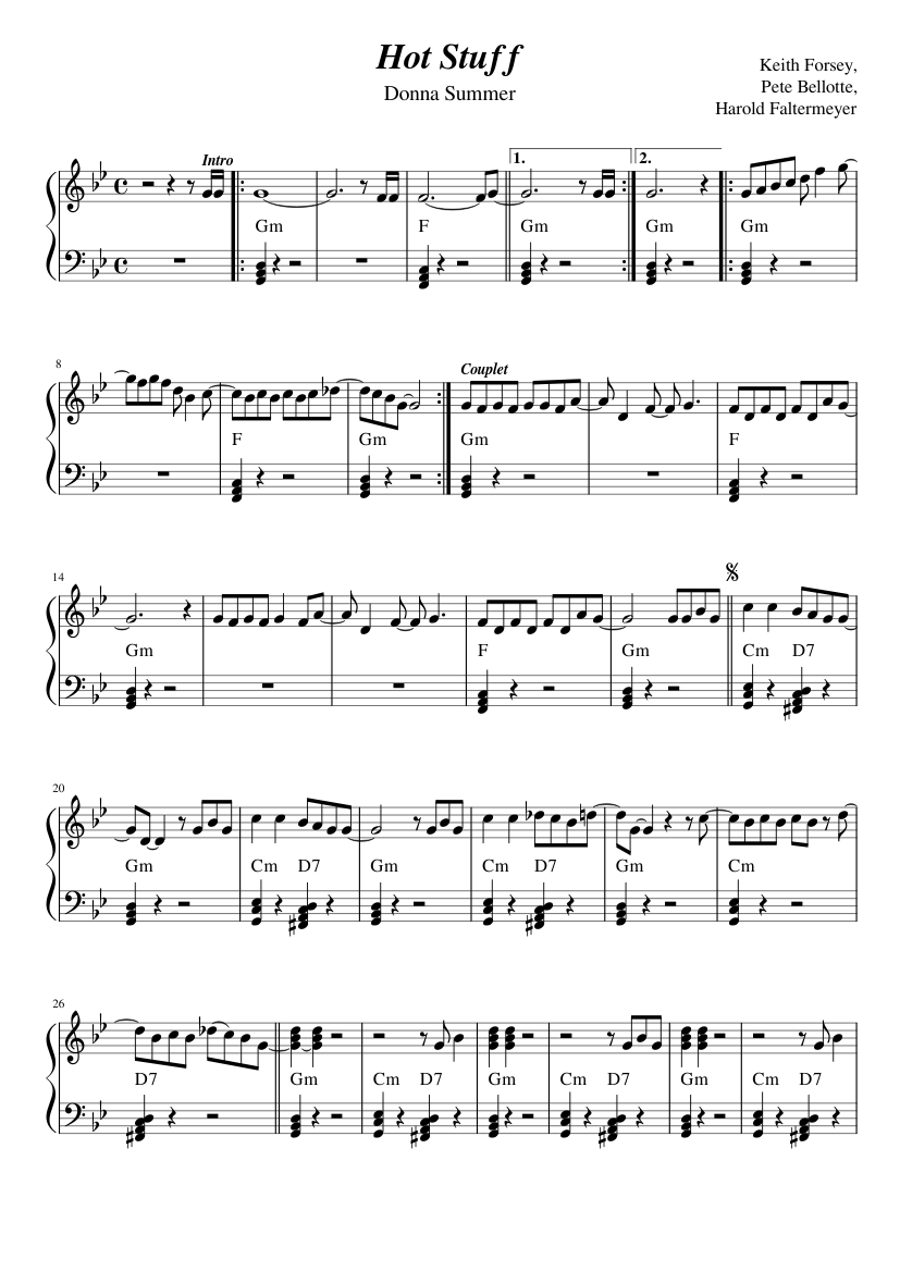 Hot stuff – Donna Summer Hot Stuff Sheet Music with Chords for Piano ...