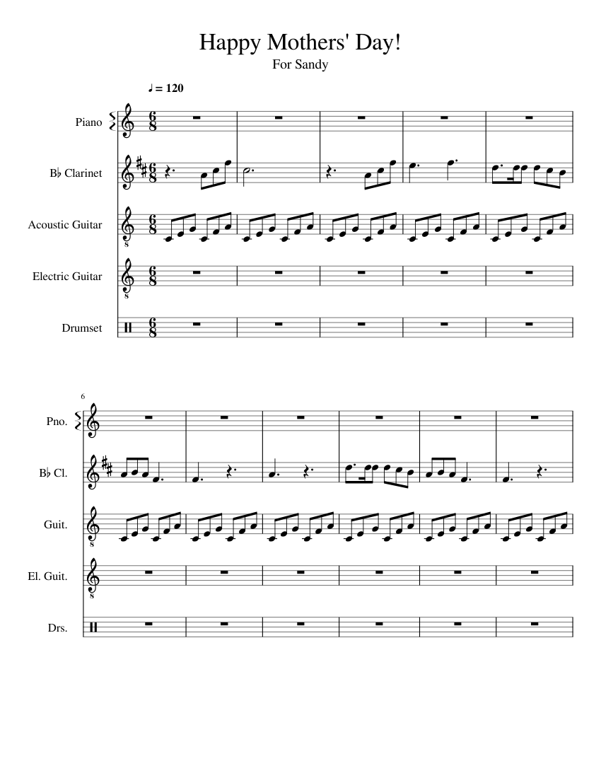 Happy Mothers' Day! Sheet music for Piano, Clarinet in b-flat, Guitar ...