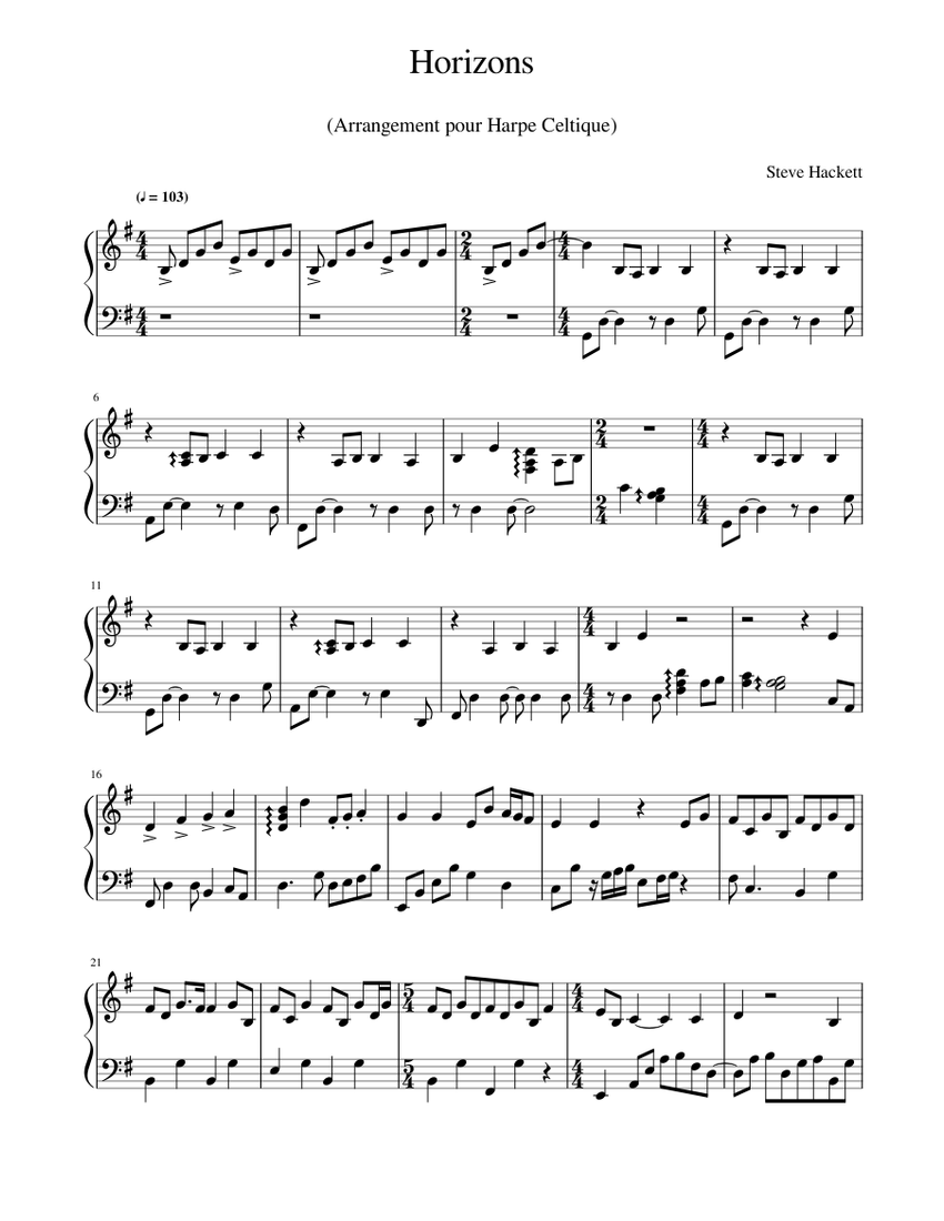 Horizons – Steve Hackett / Genesis Sheet music for Harp (Solo) | Musescore.com