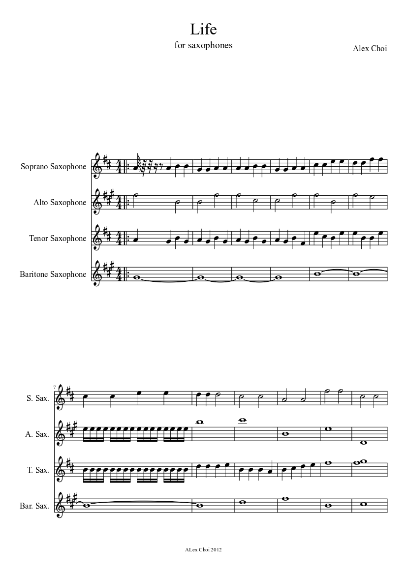 Life Sheet music for Saxophone alto, Saxophone tenor, Saxophone ...