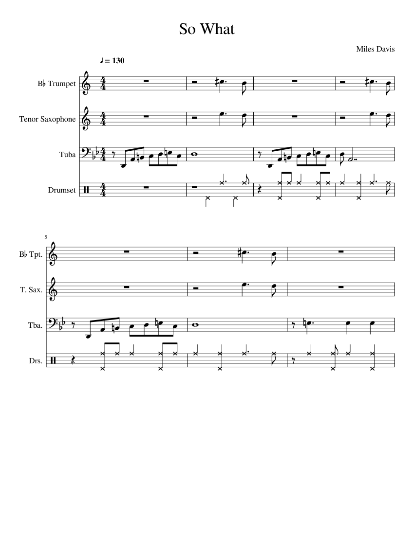 So What Sheet music for Tuba, Saxophone tenor, Trumpet in b-flat, Drum ...