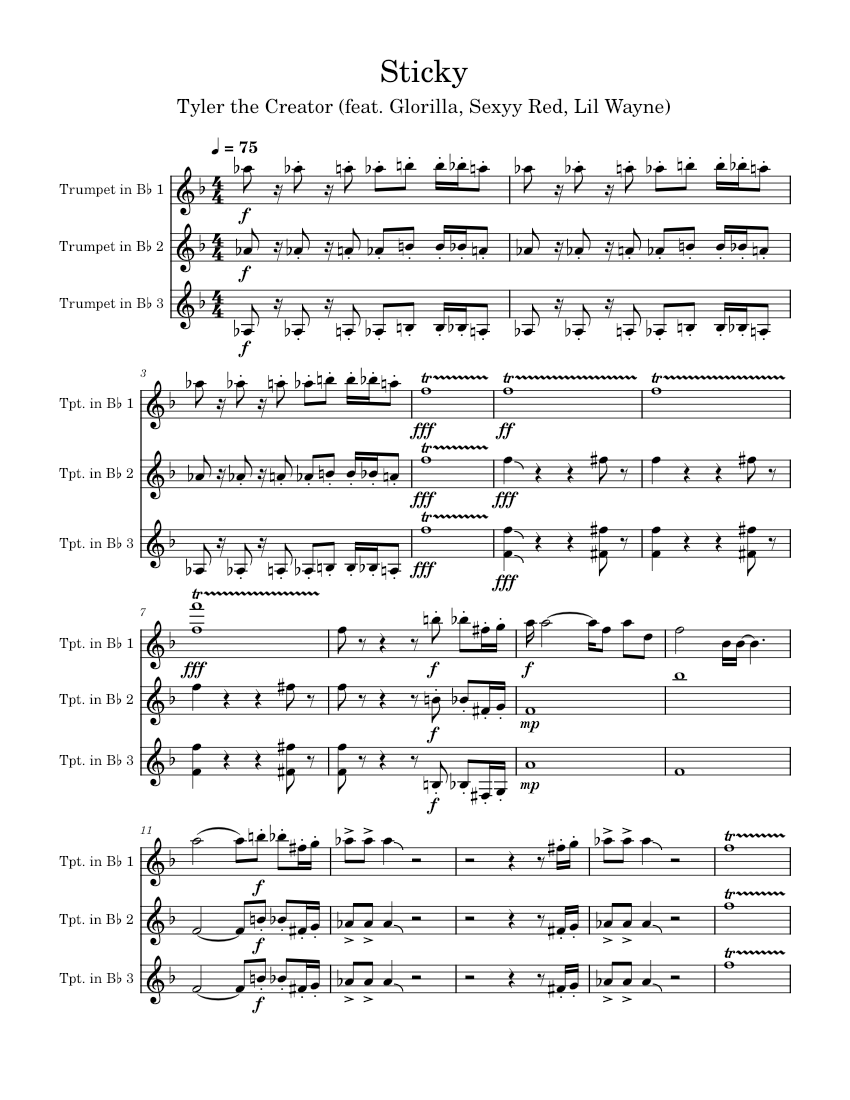 Sticky Sheet Music for Trumpet other (Mixed Trio) | MuseScore.com