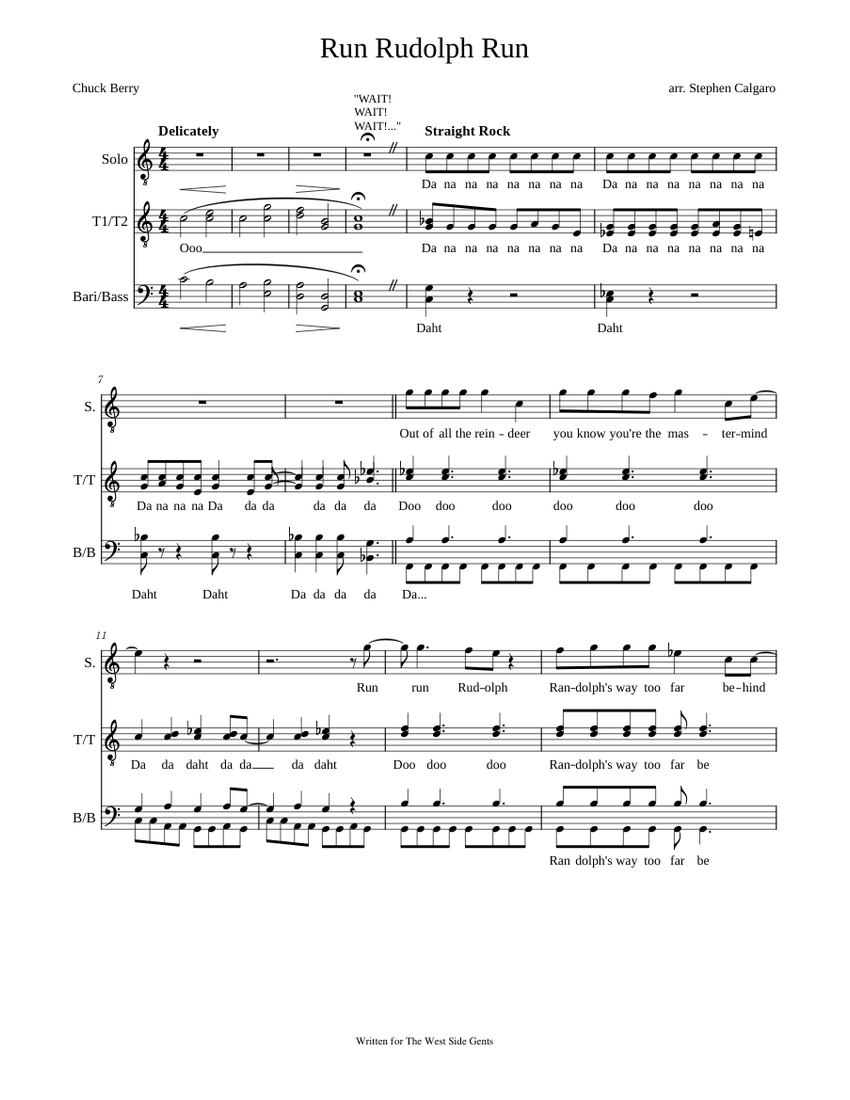 Run Rudolph Run - Chuck Berry (TTBB) Sheet music for Piano (Men’s Choir ...