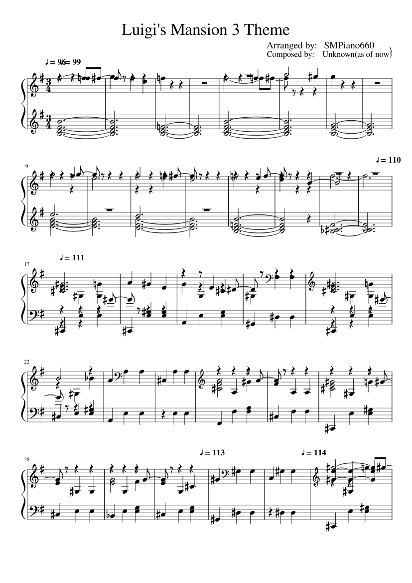 Luigi's Mansion 3 Piano Sheet Music for Piano (Solo) | MuseScore.com