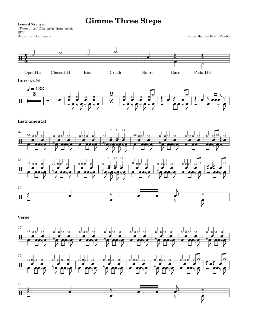 Gimme three steps – Lynyrd Skynyrd Sheet Music for Drum group (Solo ...