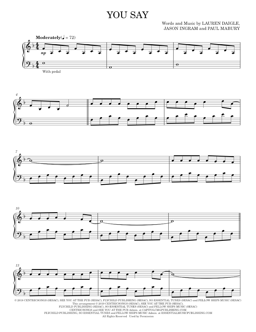 You Say Sheet music for Piano by Lauren Daigle Official | MuseScore.com