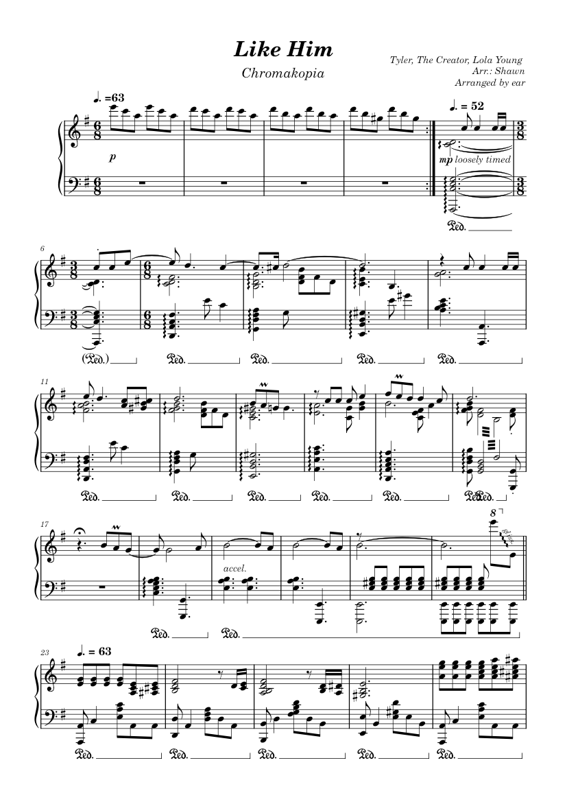 Like Him - Tyler, the Creator Sheet Music for Piano (Solo) | MuseScore.com