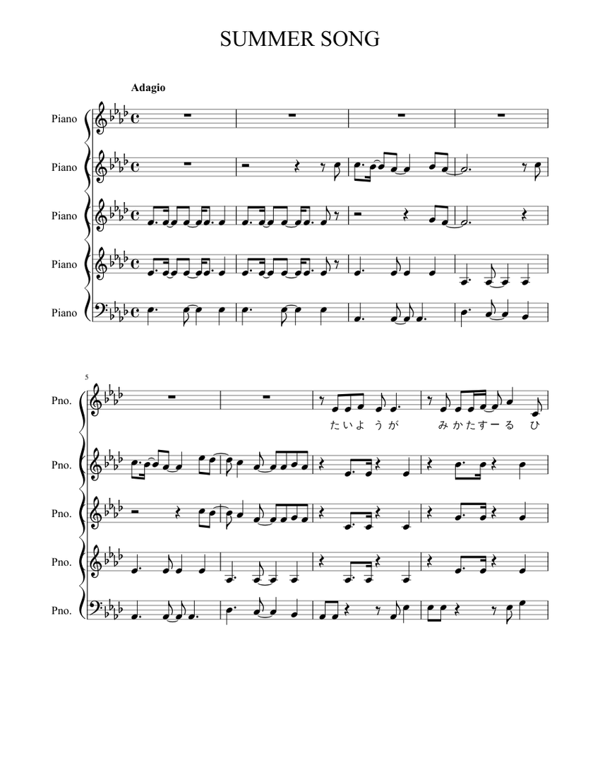 SUMMER SONG Sheet music for Piano (Mixed Quintet) | Musescore.com