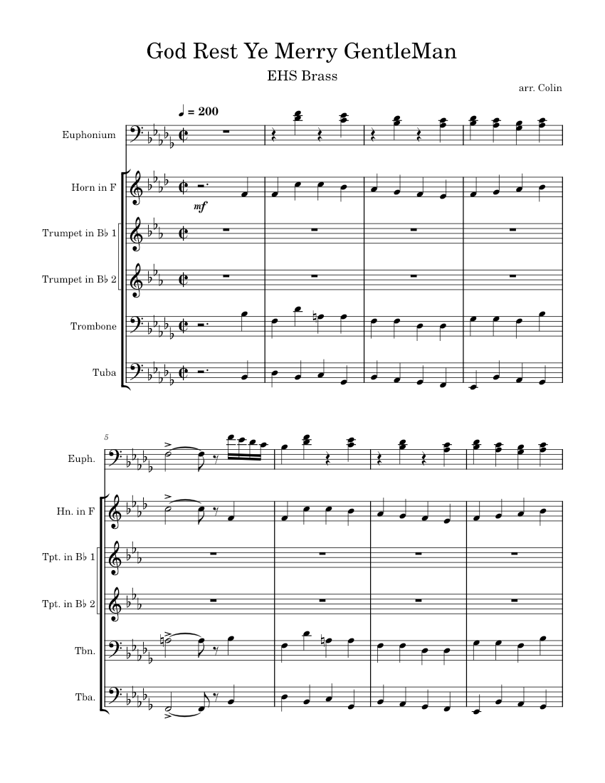 God Rest Ye Merry Gentleman Sheet music for Trombone, Tuba, French horn ...