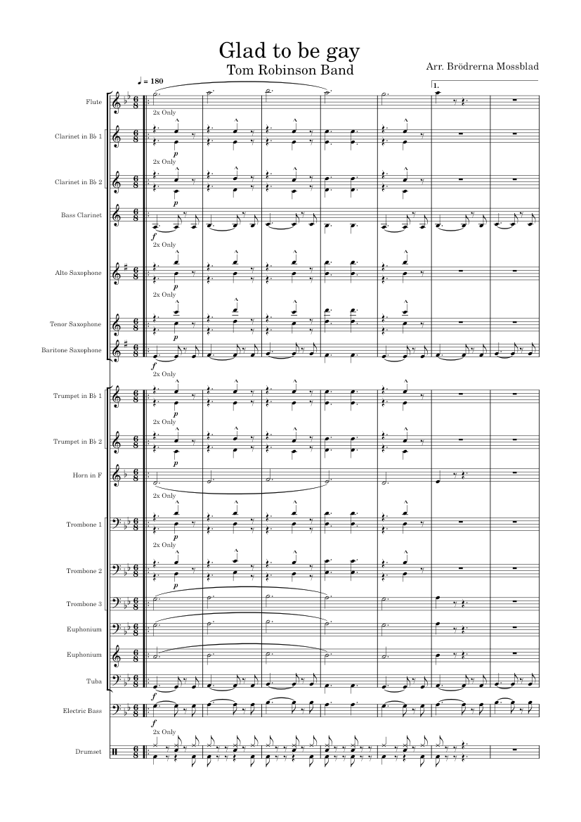 Glad to be gay – Tom Robinson Band Sheet music for Trombone, Tuba ...