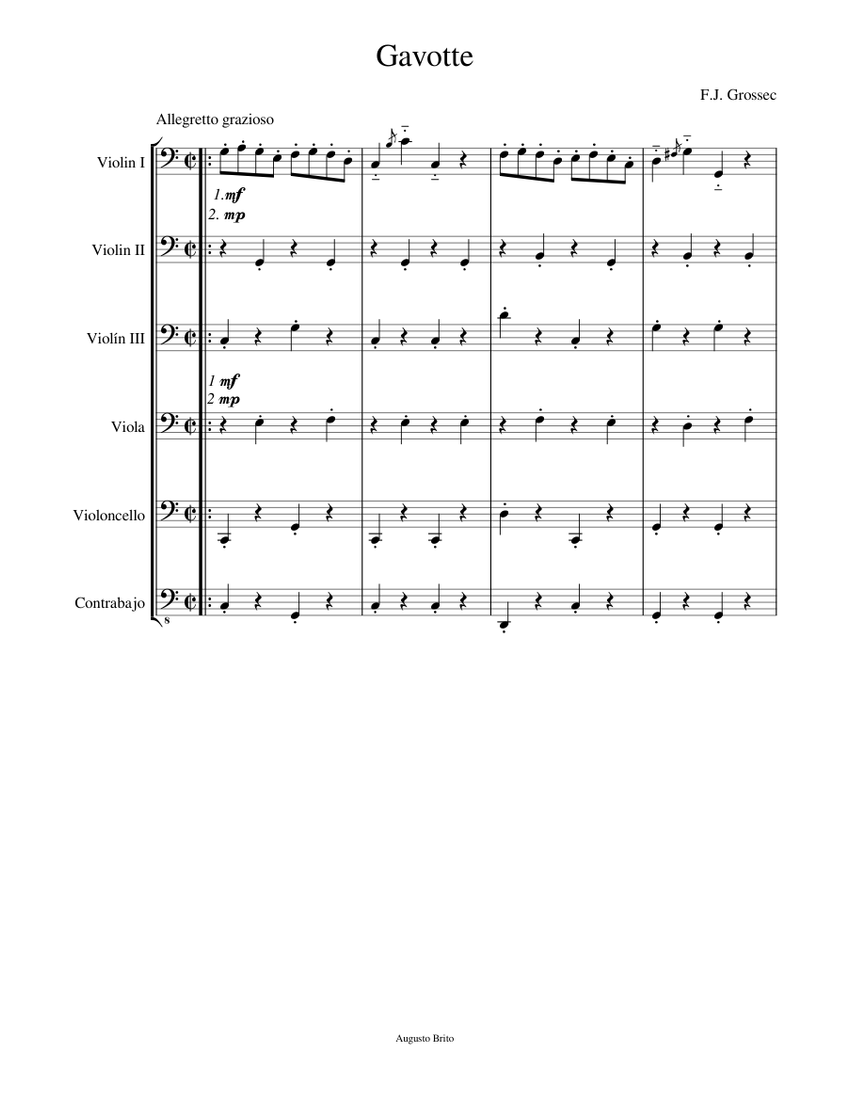 13 Gavotte Sheet music for Contrabass, Violin, Viola, Cello (Mixed ...