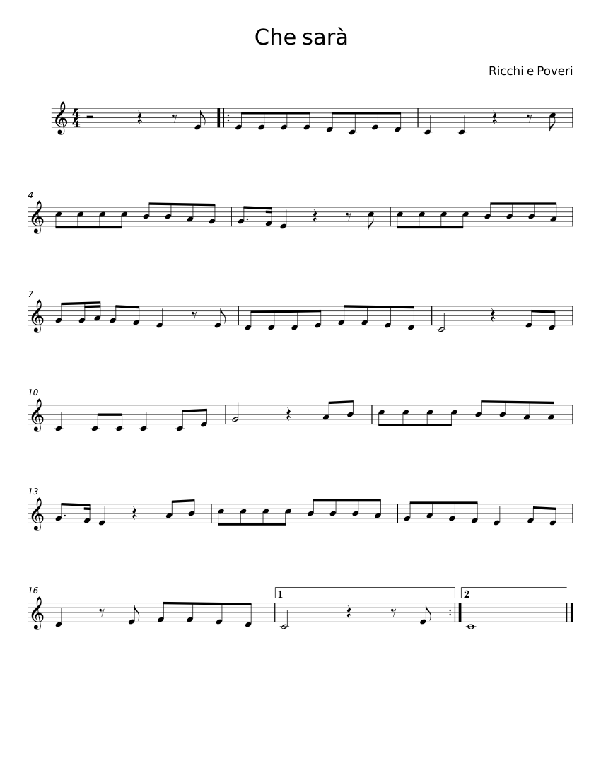 Che sarà - Ricchi e Poveri Sheet Music for Piano (Solo) easy ...