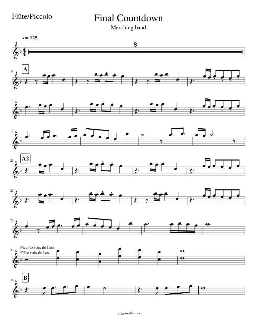 Final Countdown - Flûte/Piccolo Sheet music for Flute piccolo (Solo ...