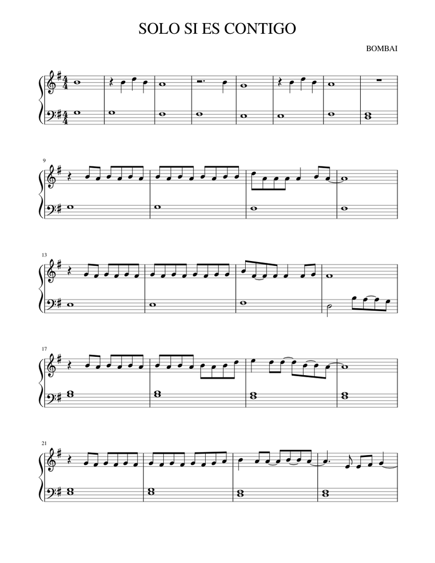 Solo si es contigo – Bombai Sheet music for Piano (Solo) Easy ...