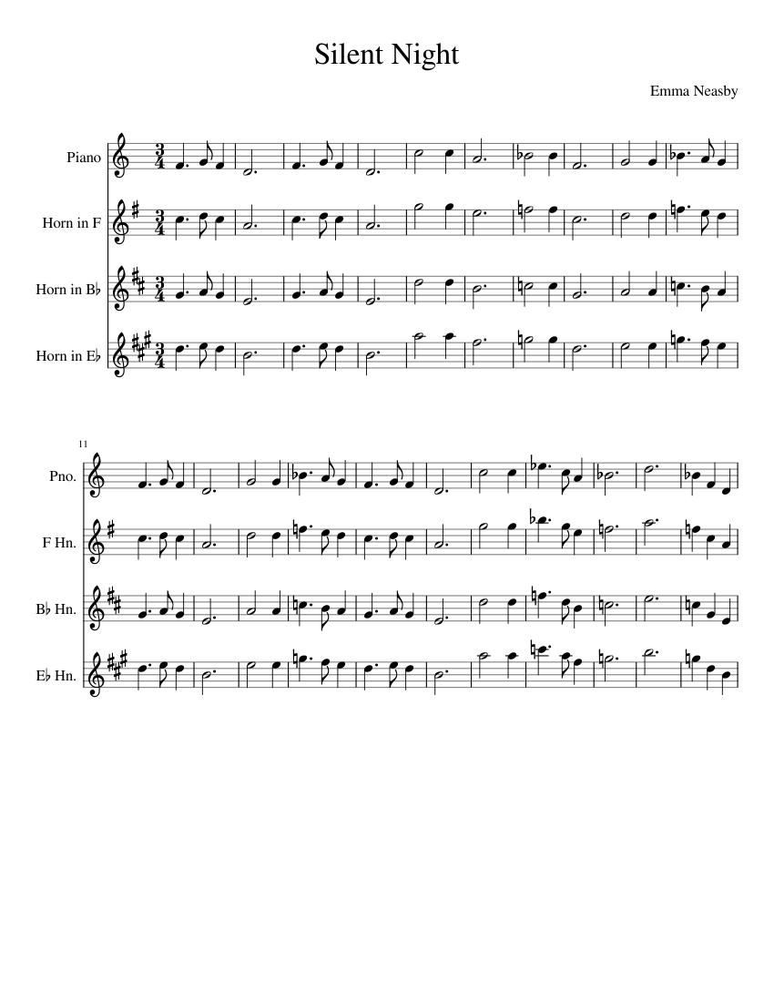Silent Night Sheet music for Piano, French horn, Natural horn (Mixed ...