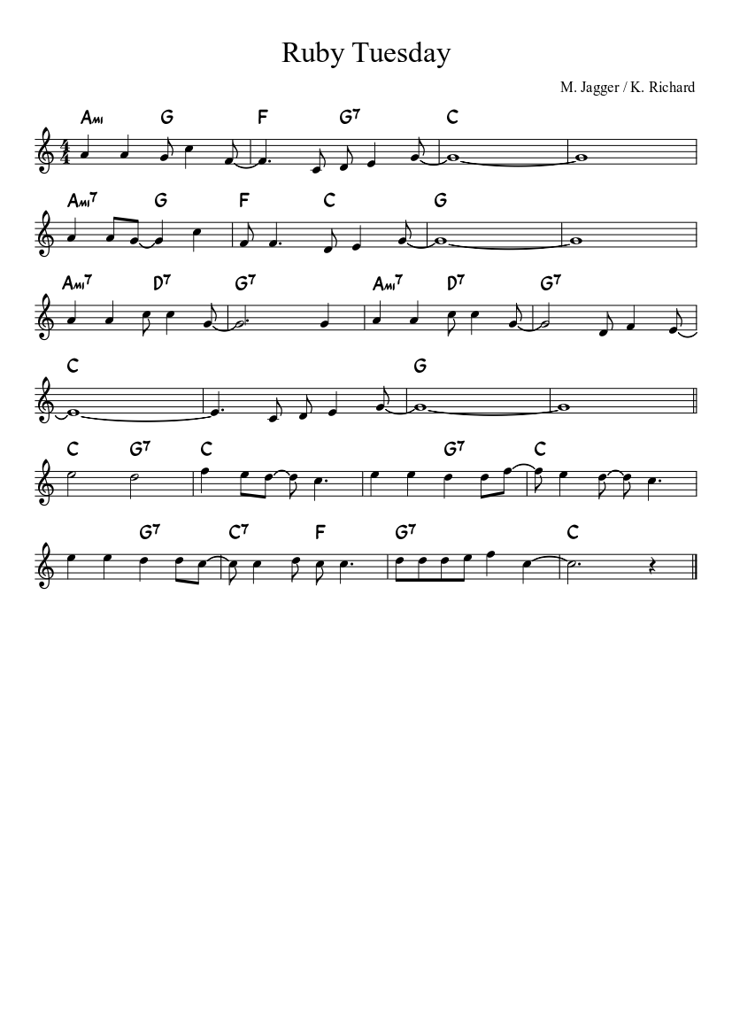 Ruby Tuesday Sheet music for Piano (Solo) Easy | Musescore.com