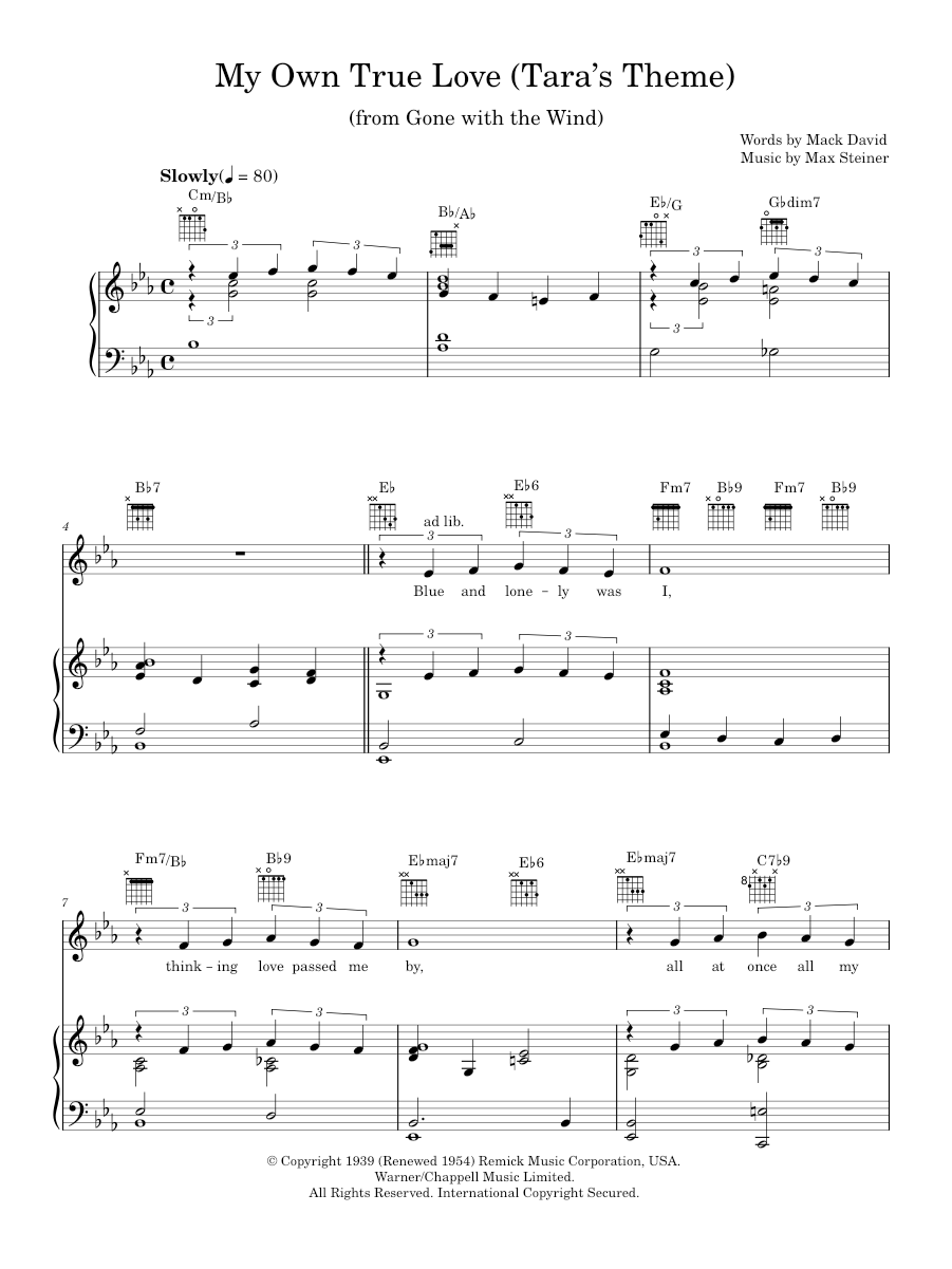 Play Official version of My Own True Love Sheet Music by Max Steiner for Piano, Vocals ...