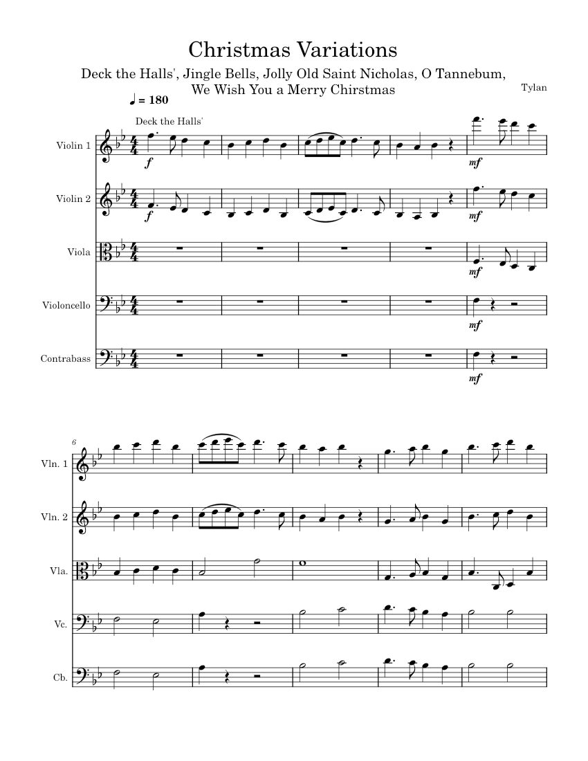 Chirstmas Variation – Tylan-1345 Sheet music for Violin, Viola, Cello ...