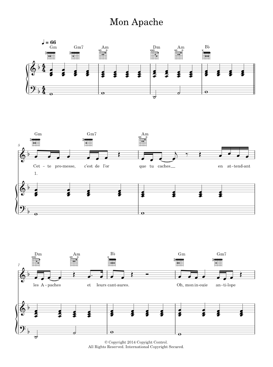 Play Official version of Mon apache Sheet Music by Julien Doré for ...