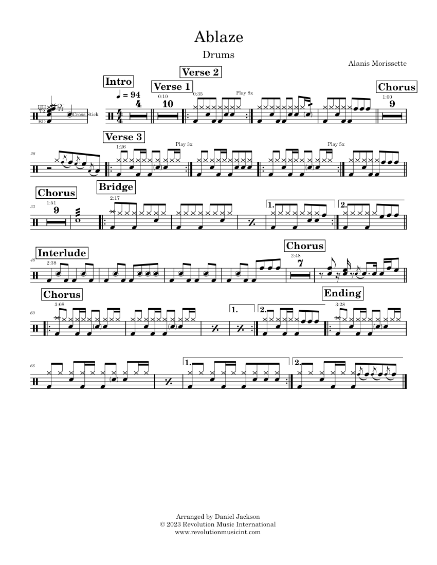 Ablaze – Alanis Morissette Ablaze - Drums Sheet music for Drum group ...