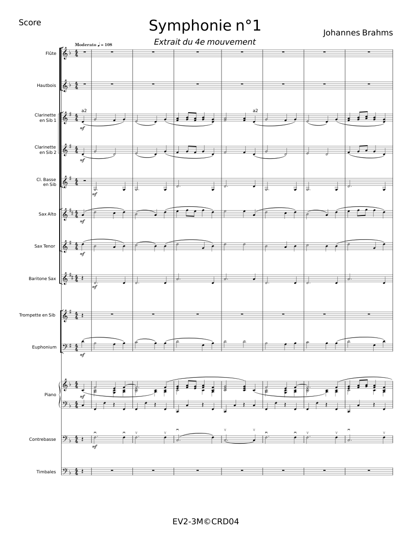 Symphony No.1, Op.68 - Johannes Brahms Sheet music for Piano, Tuba ...