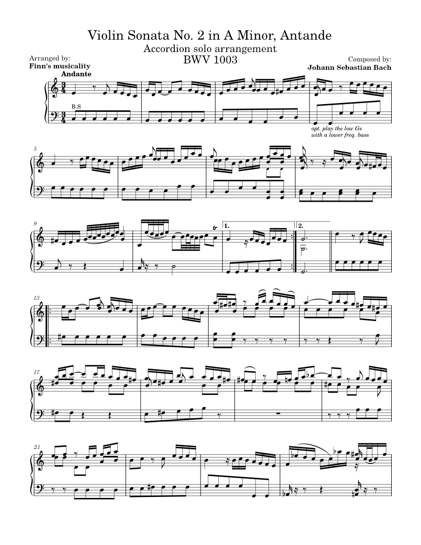 Violin Sonata No.2 in A minor, BWV 1003 – Johann Sebastian Bach ...