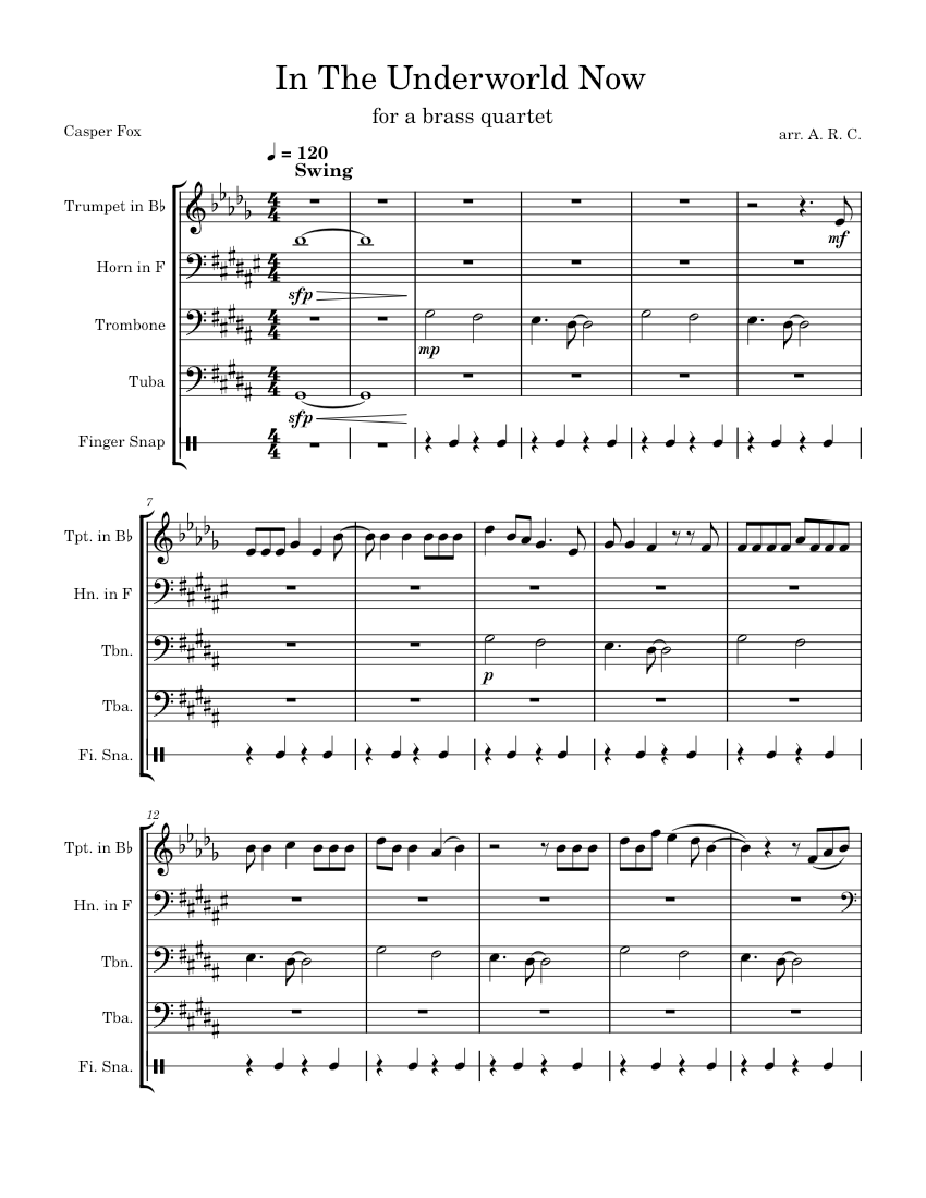In The Underworld Now – Casper Fox Sheet Music for Trombone, Tuba ...