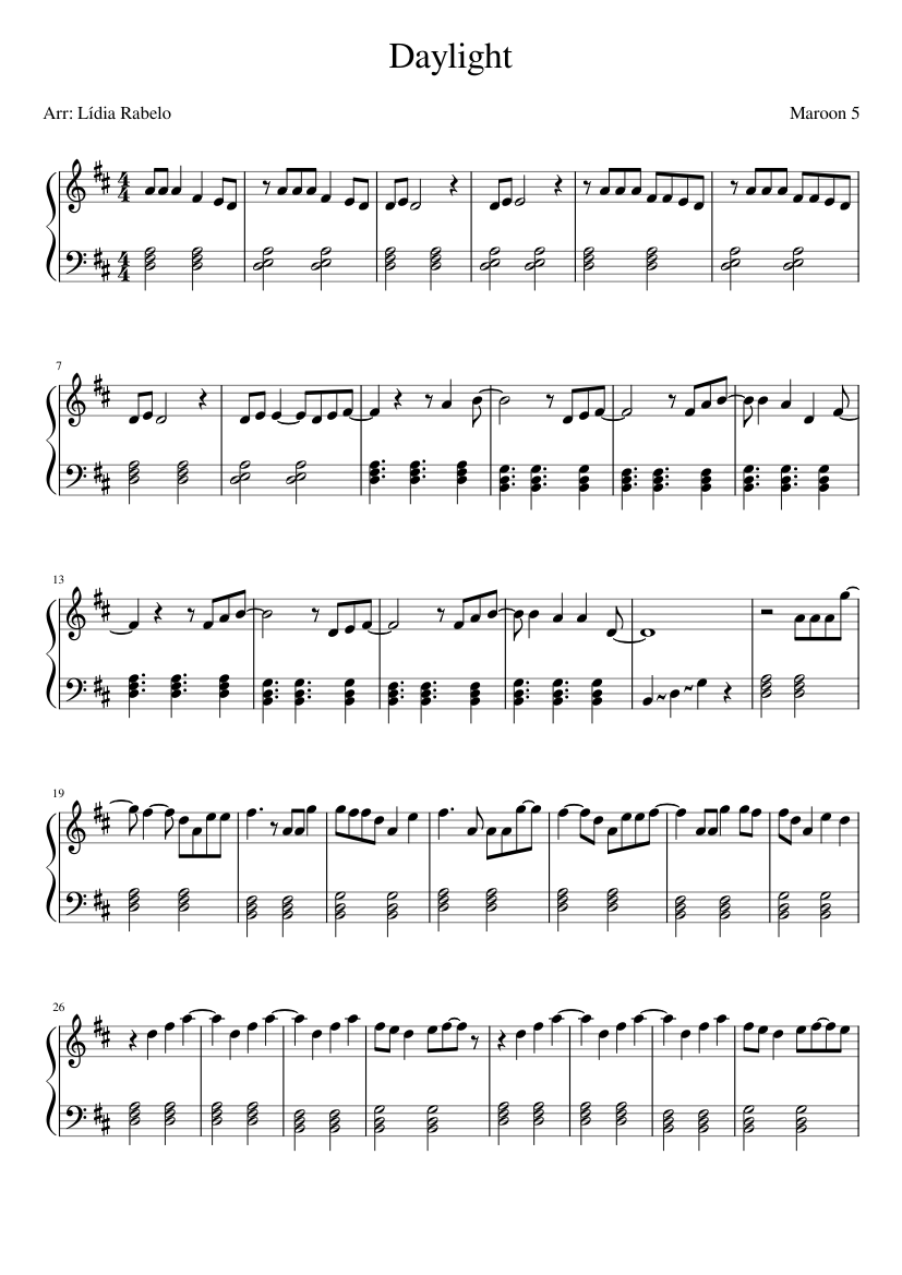 Daylight Easy Piano Sheet Music for Piano (Solo) | MuseScore.com