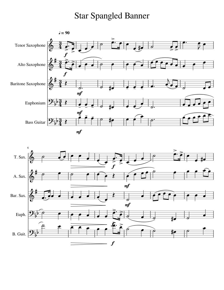 Star Spangled Banner Sheet music for Euphonium, Saxophone alto ...