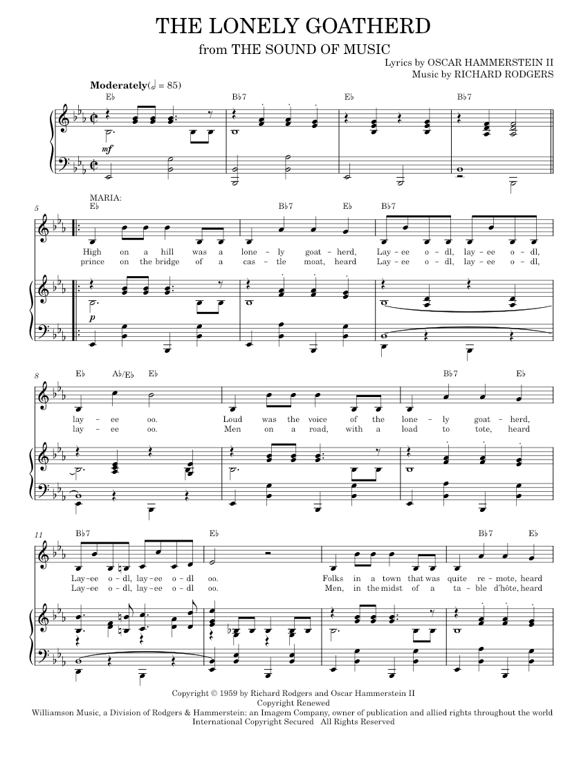 the lonely goatherd Sheet music for Piano, Vocals by Rodgers ...