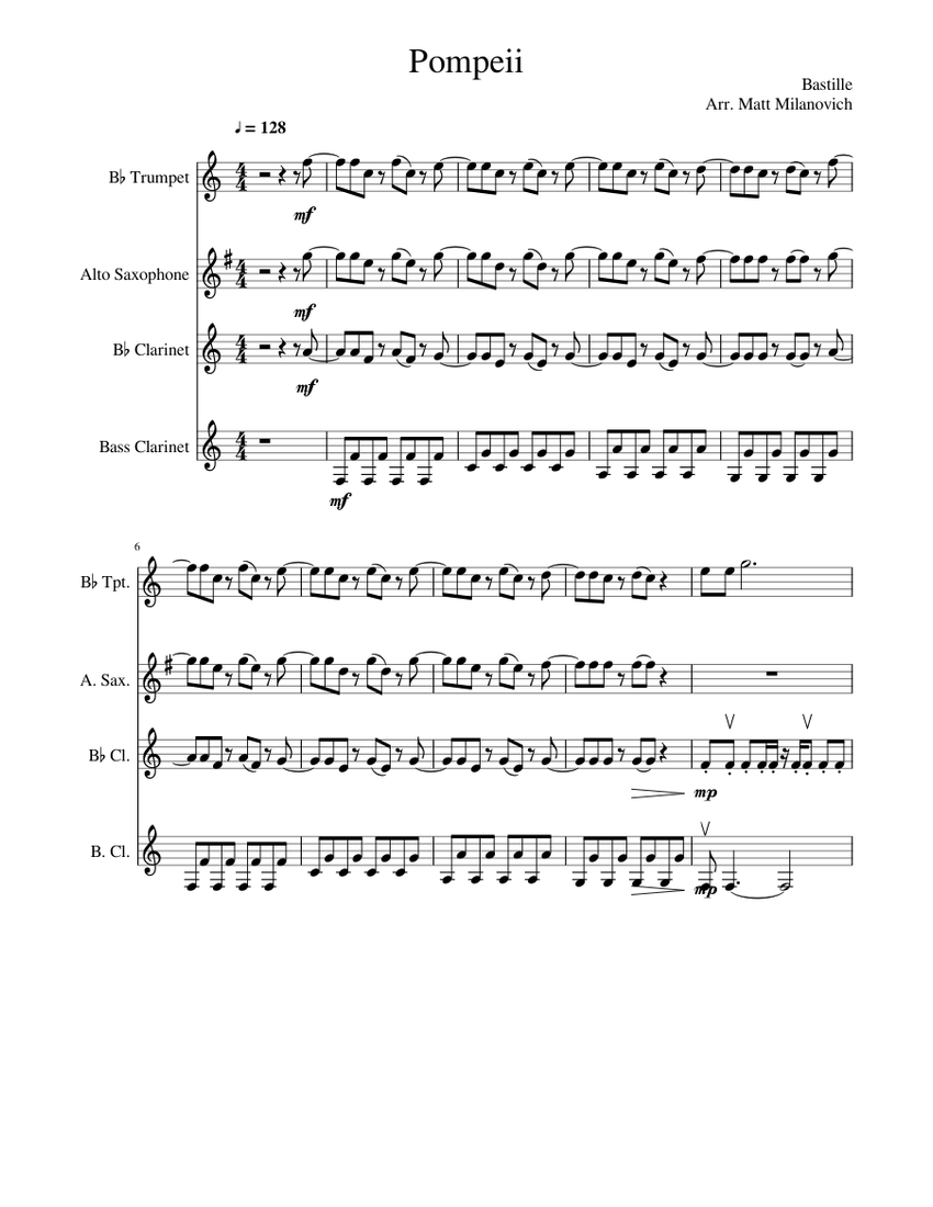 Pompeii Sheet music for Clarinet other, Trumpet other (Mixed Duet ...