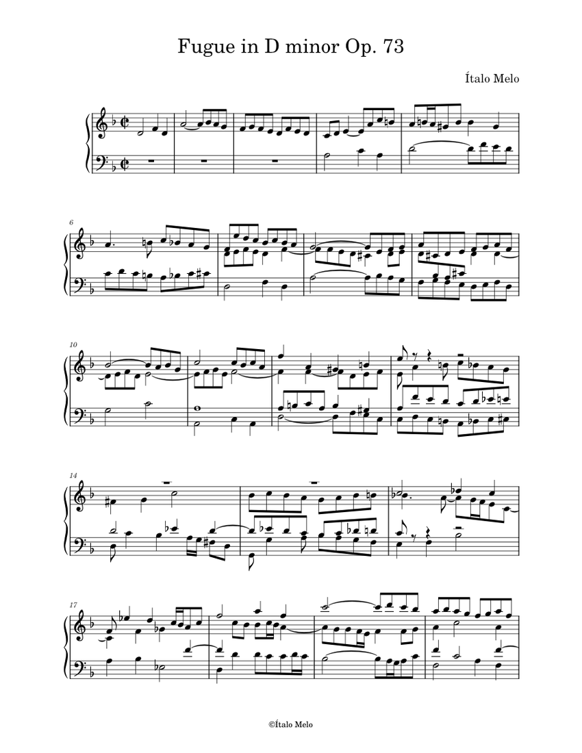 Fugue in D minor, Op. 73 Sheet music for Piano (Solo) | Musescore.com