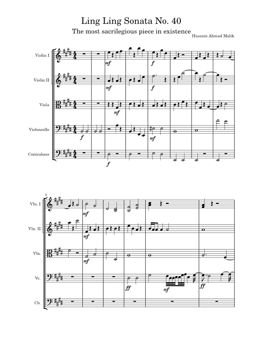 Ling Ling Sonata No. 40 Sheet music for Contrabass, Violin, Viola ...