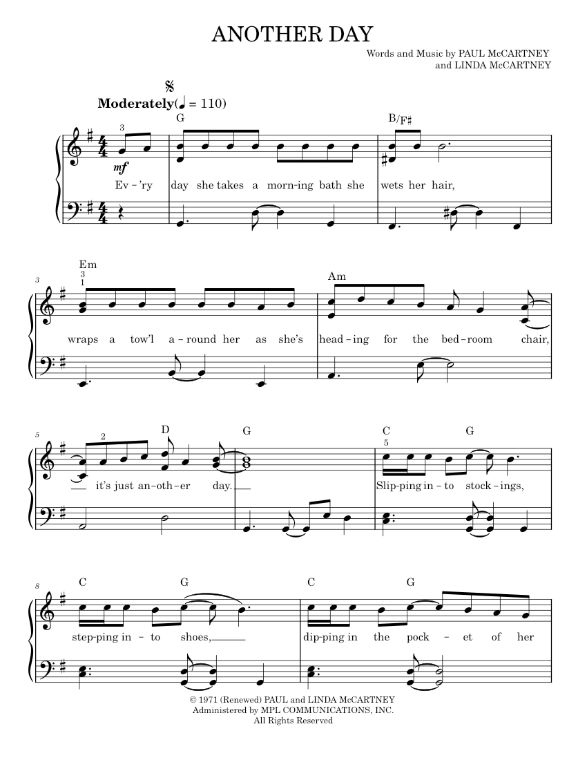 another day Sheet music for Piano by Paul McCartney: Music Notes by ...