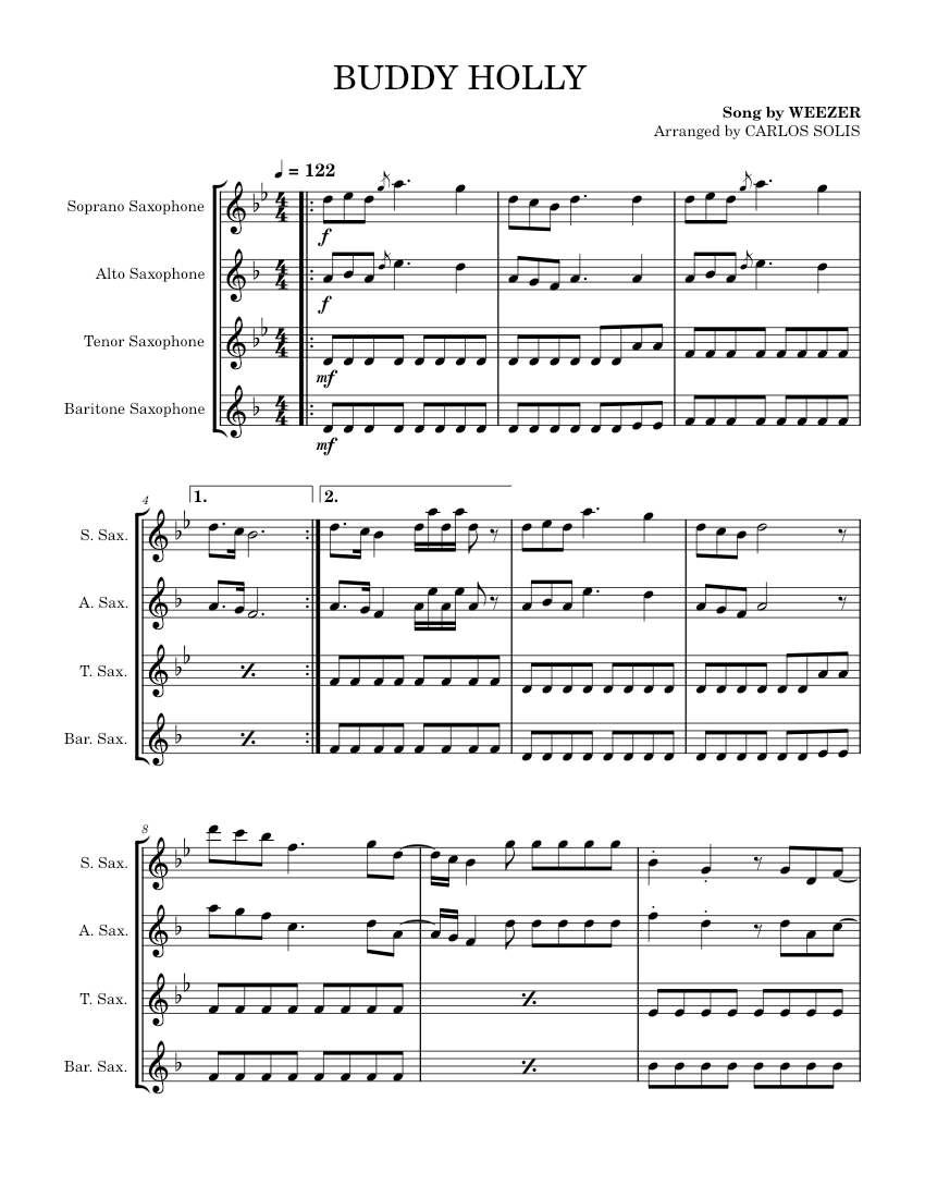 BUDDY HOLLY by CARLIT0CHURRIT0 Sheet Music for Saxophone alto ...